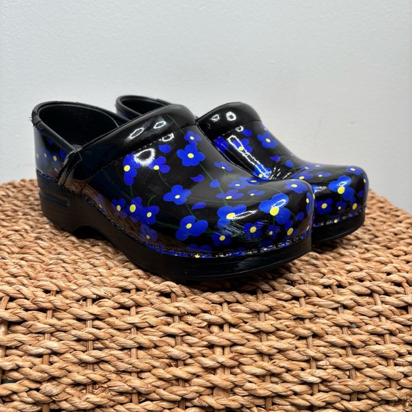 Dansko | Shoes | Dansko Blue Floral Flower Poppy Patent Leather Clog Eu ...